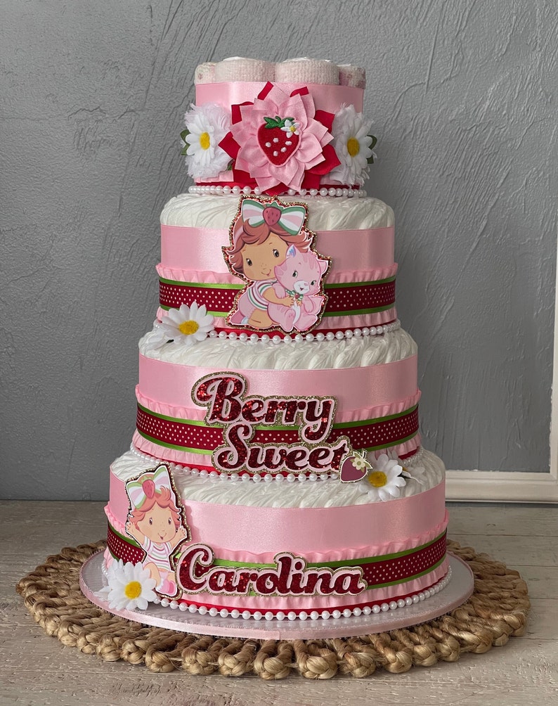 Strawberry Shortcake Diaper Cake, Baby Strawberry Shortcake Diaper Cake, Strawberry Diaper Cake ...