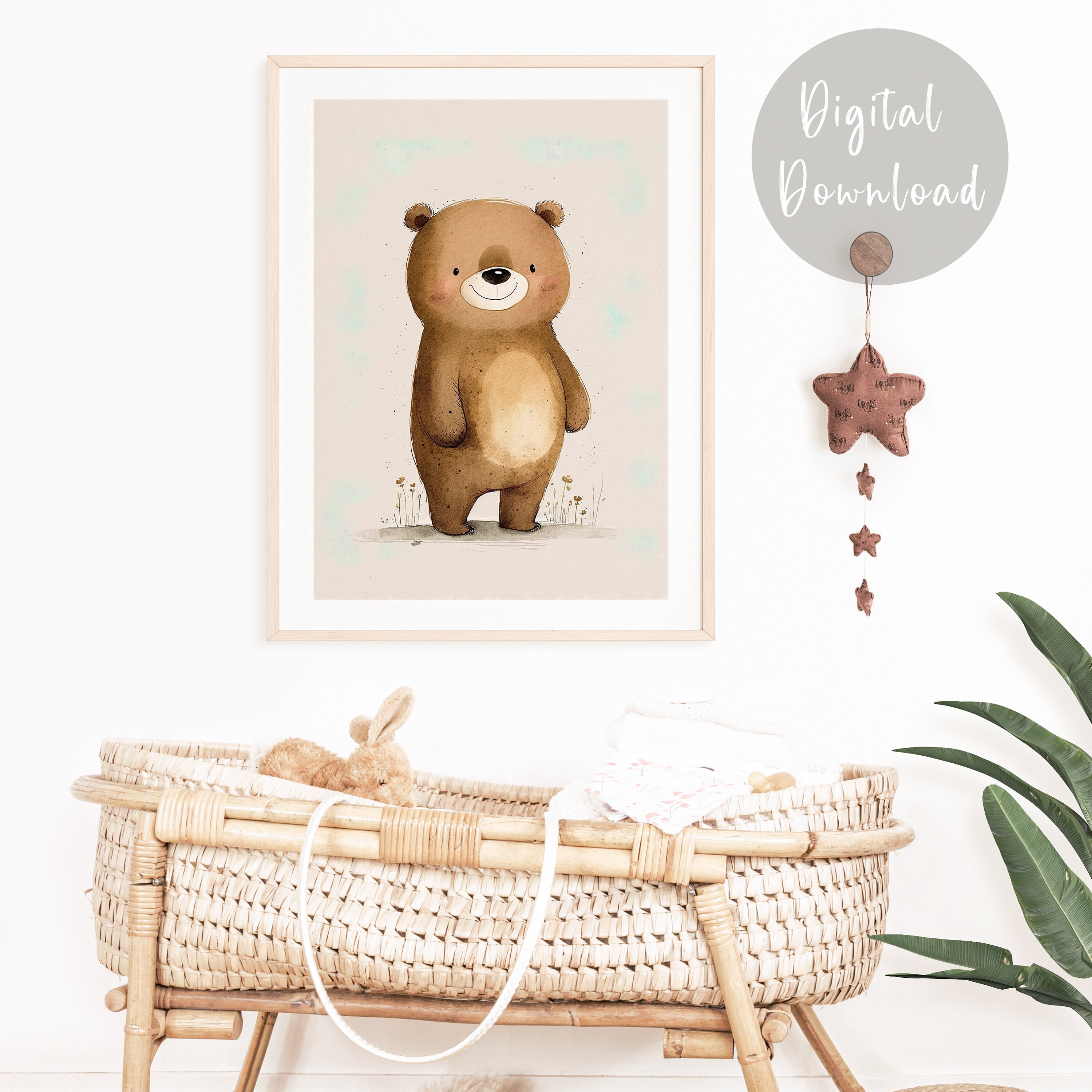 Nursery Poster, Cute Small Brown Bear, Nursery Decoration, Digital ...