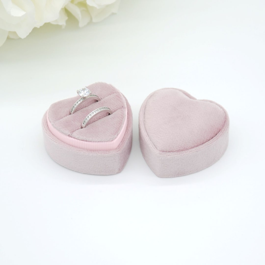 Heart Double Velvet Ring Box Pink - Wedding Ring Box, Double Ring Box ...