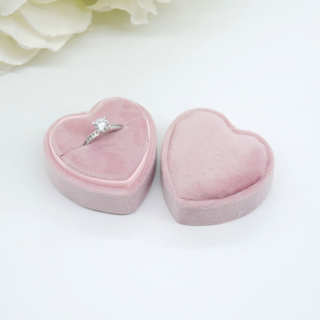 Velvet Heart Single Ring Box Pink - Valentines Day Proposal Ring Box ...