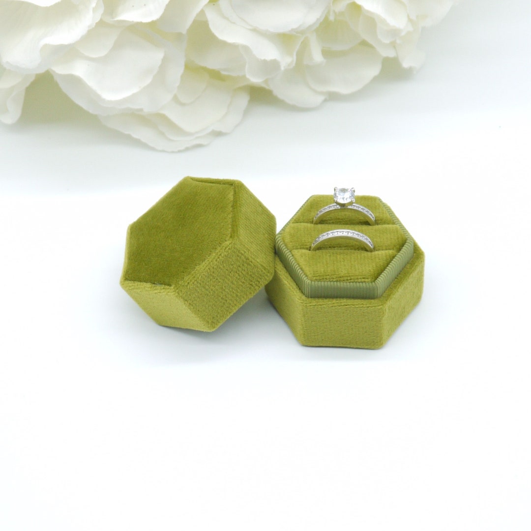 Hexagon Velvet Double Ring Box Light Green - Wedding Ring Box ...