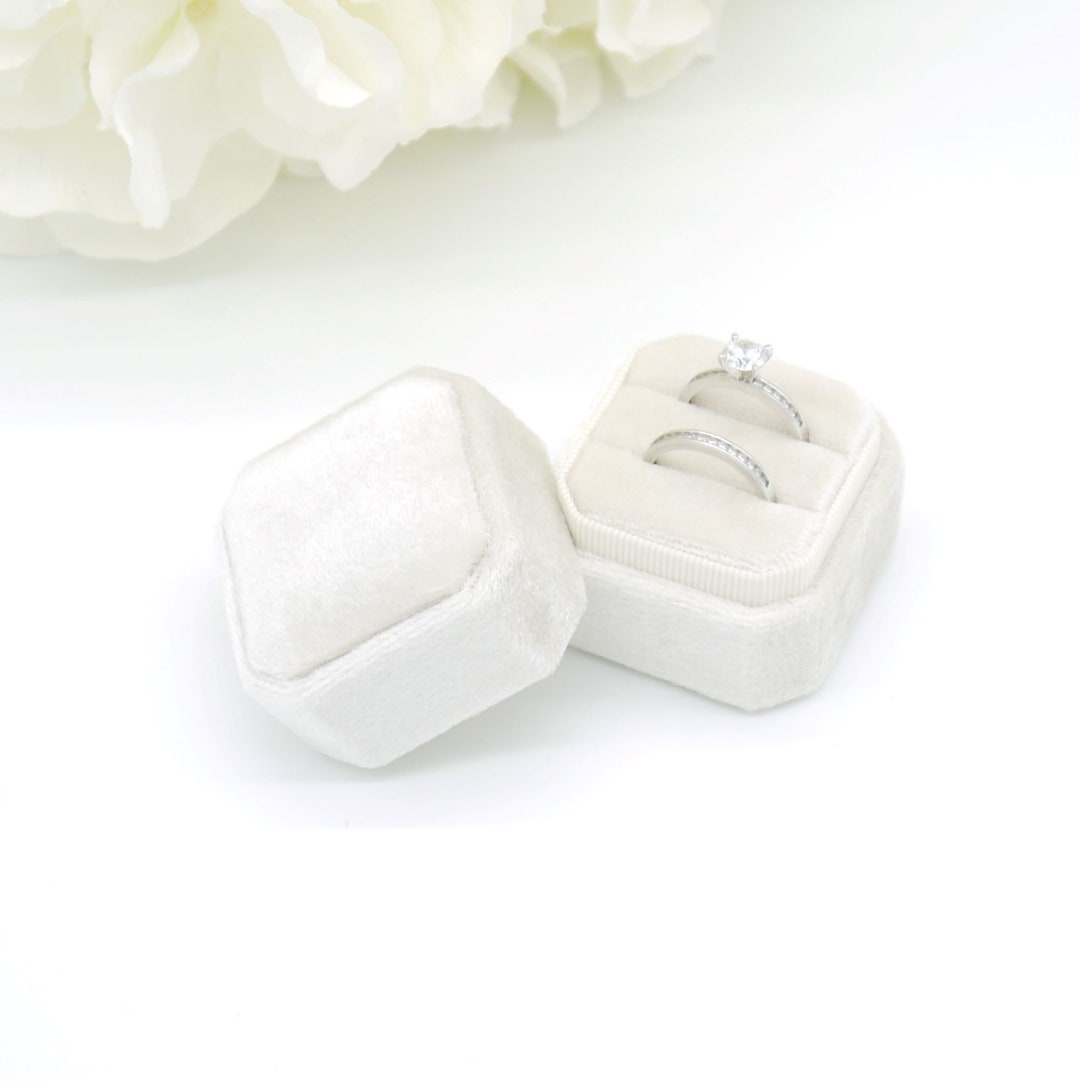 Square Octagon Velvet Double Ring Box Champagne Valentines Day, Wedding Ring Box, Velvet Ring ...