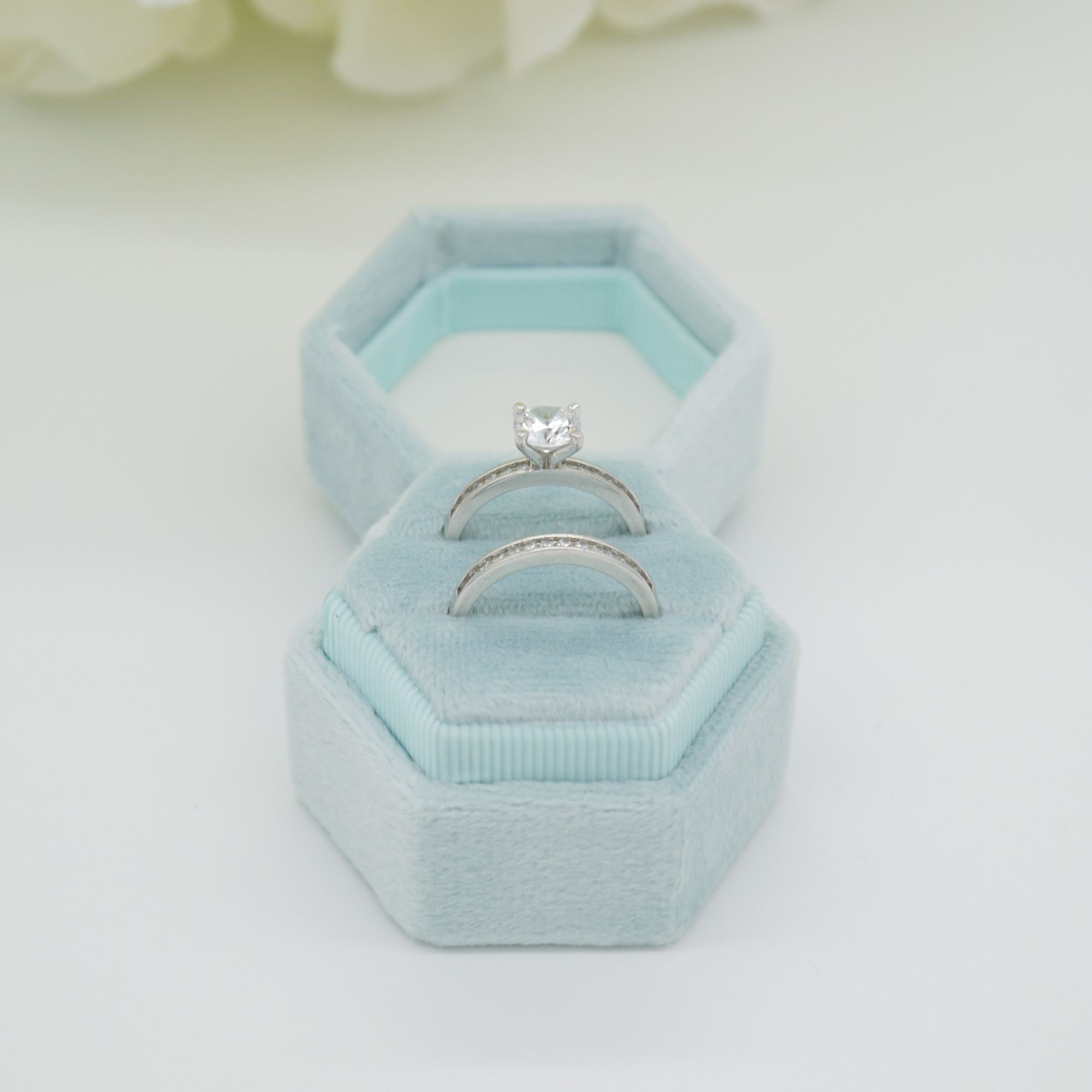 Hexagon Double Velvet Ring Box Pale Blue Wedding Ring Box - Etsy UK