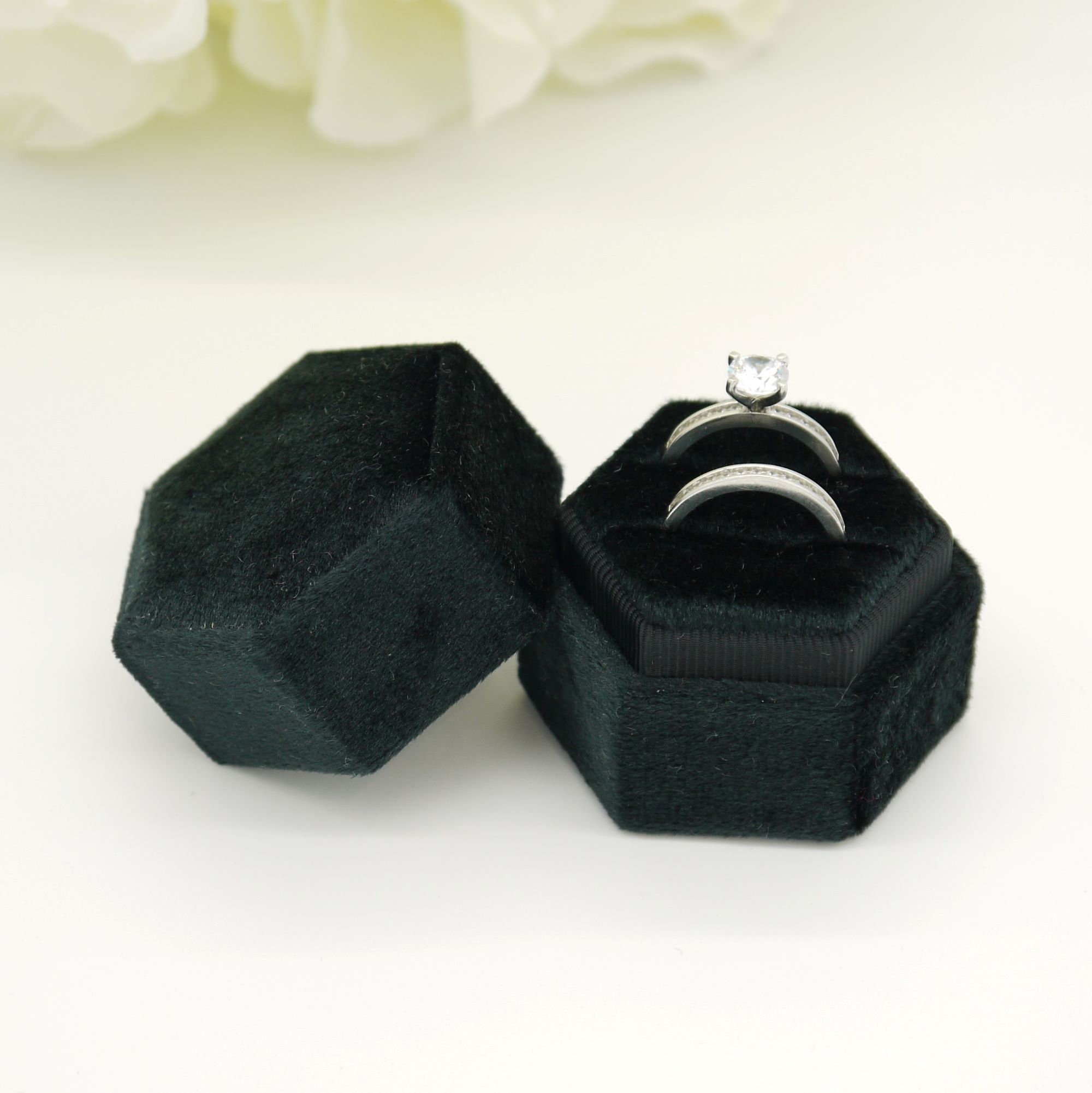Hexagon Velvet Double Ring Box Black Wedding Ring Box - Etsy Denmark