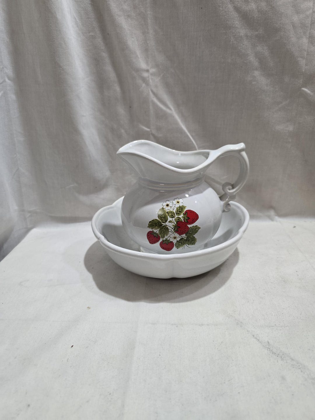 Mccoy Strawberry Stoneware Small Pitcher and Bowl Set - Etsy