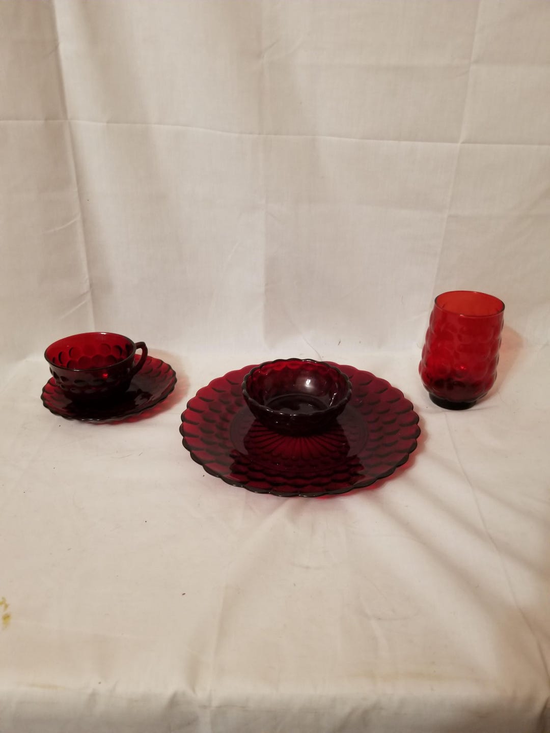 Vintage Anchor Hocking Ruby Red Bubble Glass 5 Pc Table Set - Etsy