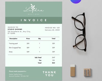 Modern Invoice Form Editable Template Printable Small Business Custom ...