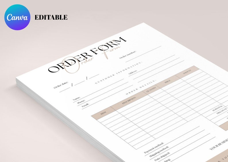 Editable Canva Order Form Template for Small Business Printable Craft Order Form Pink Business ...
