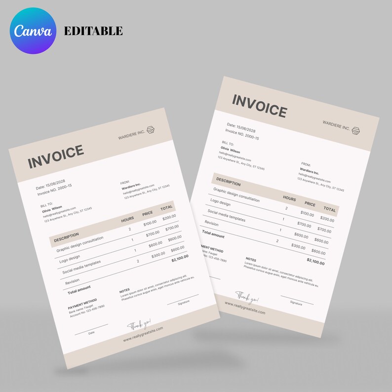 Invoice Template Editable, Small Business Custom Order Form Printable ...