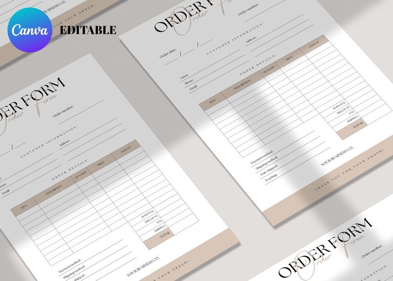 Editable Canva Order Form Template for Small Business Printable Craft Order Form Pink Business ...