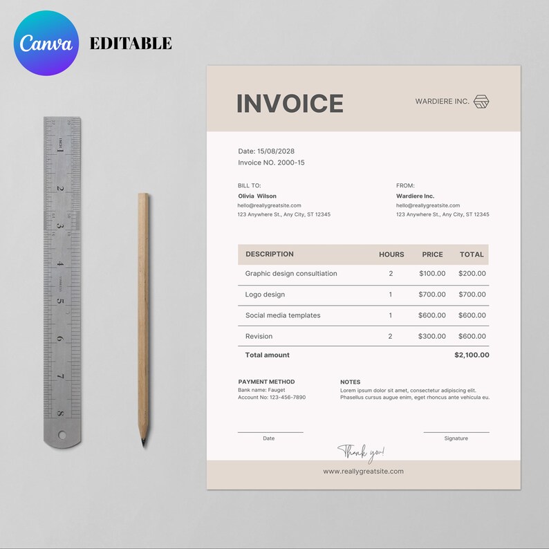 Invoice Template Editable, Small Business Custom Order Form Printable ...