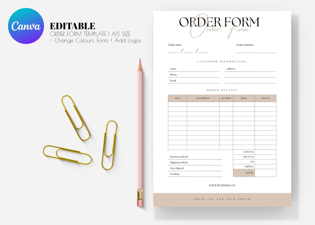 Editable Canva Order Form Template for Small Business - Etsy UK