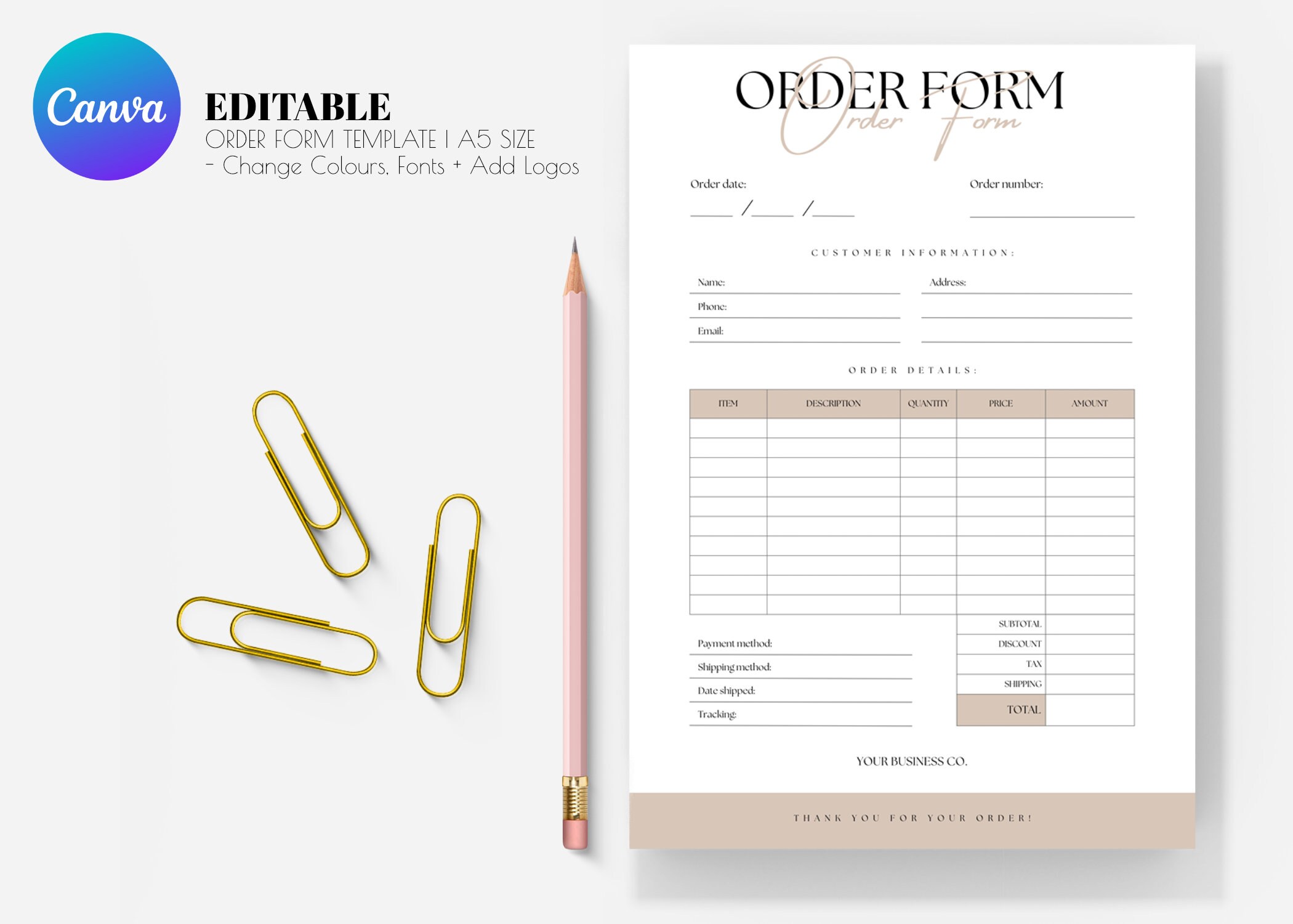 Editable Canva Order Form Template for Small Business Printable Craft ...