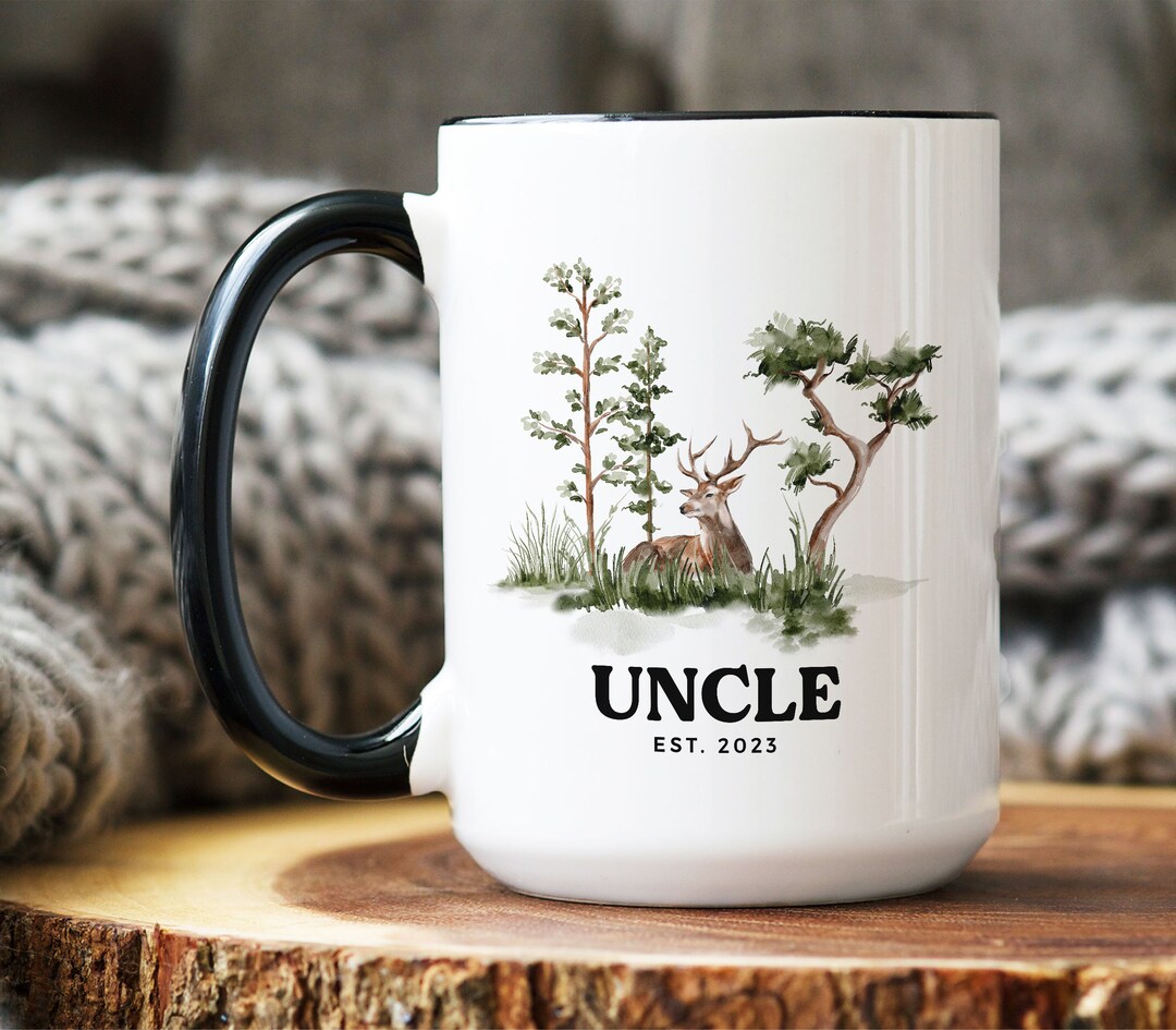 Uncle Mug, Gift for Uncle, Uncle Pregnancy Announcement, New Uncle Gift, Pine Tree Forest & Deer ...