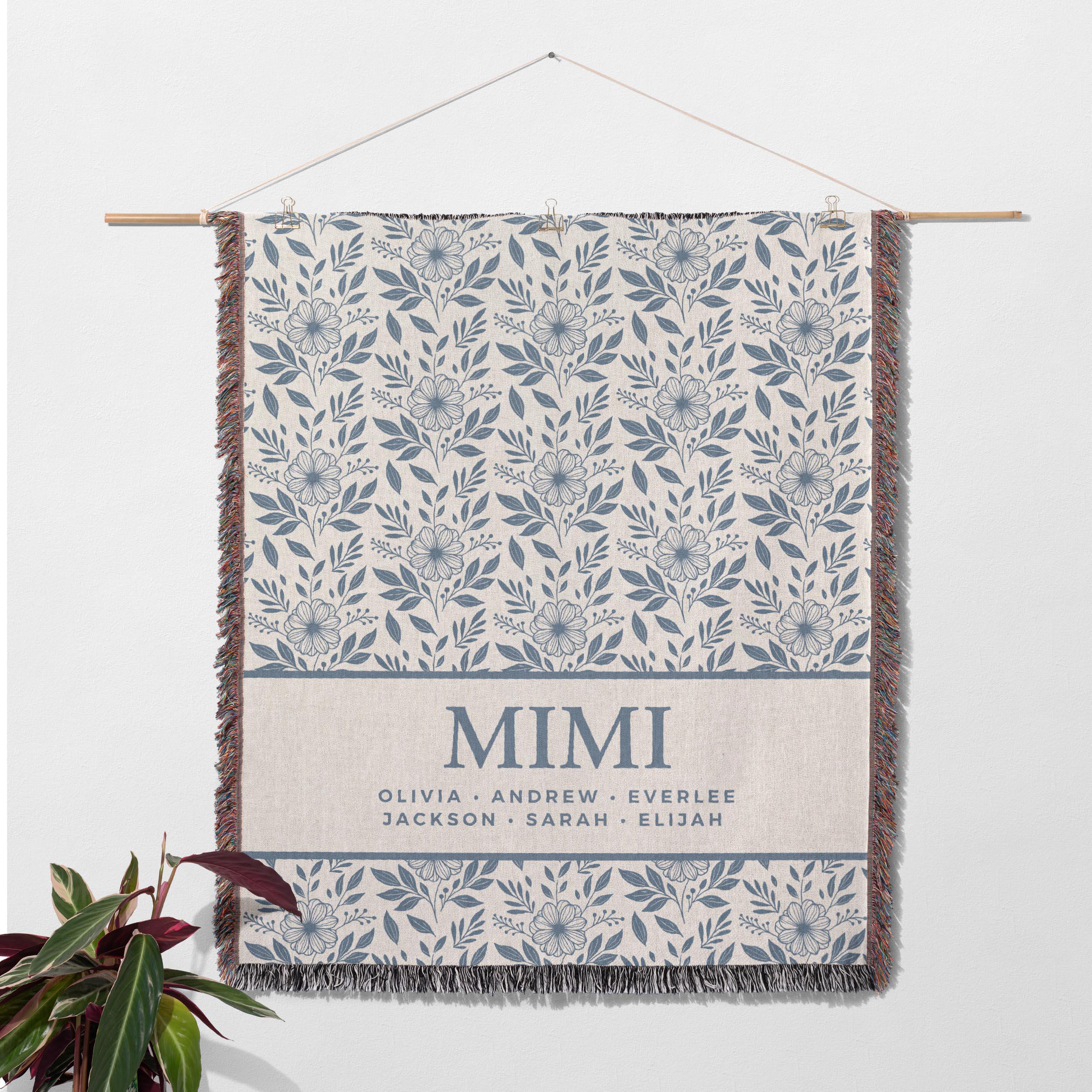 MIMI Woven Jacquard Blanket Grandchildren's Names, Custom Blue Throw ...