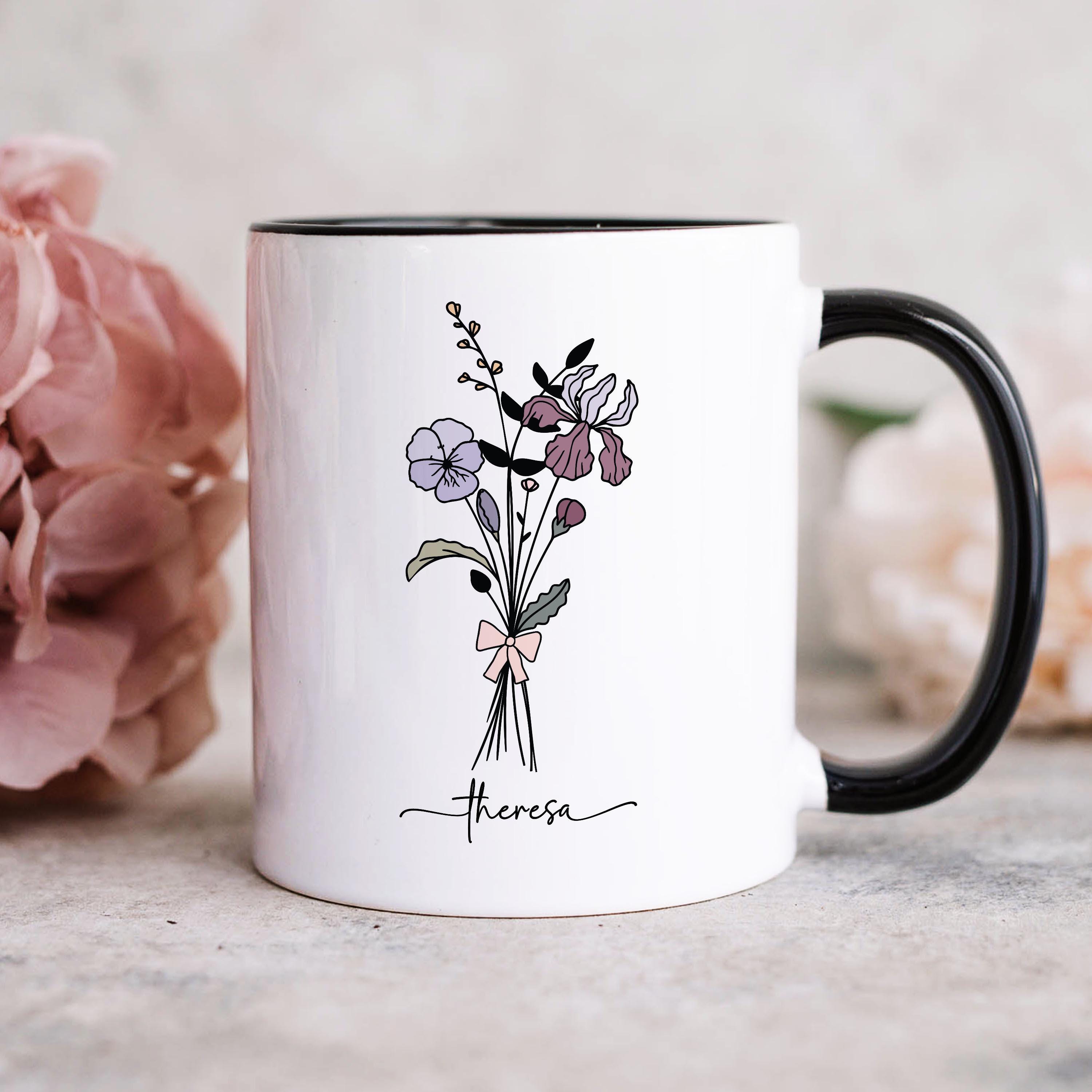 Personalized February Birth Flower Coffee Mug: Violet & Primrose ...