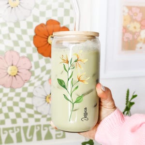 June Birth Flower Clear Glass Mug, Watercolor Honeysuckle, Floral ...