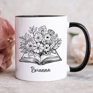 Personalized Mug With Name, Floral Gift for Book Lover, Floral Book Mug ...