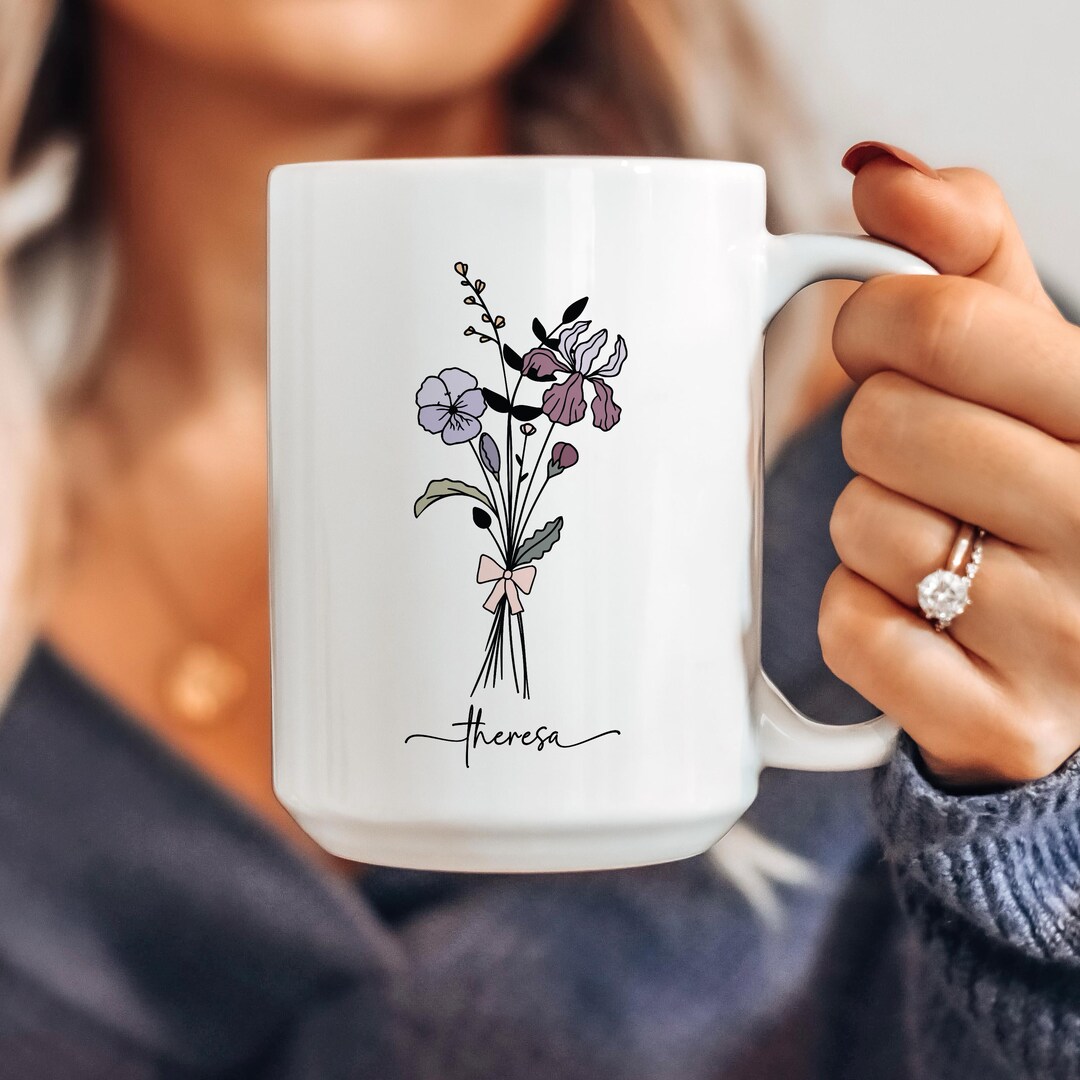 Personalized February Birth Flower Coffee Mug: Violet & Primrose ...
