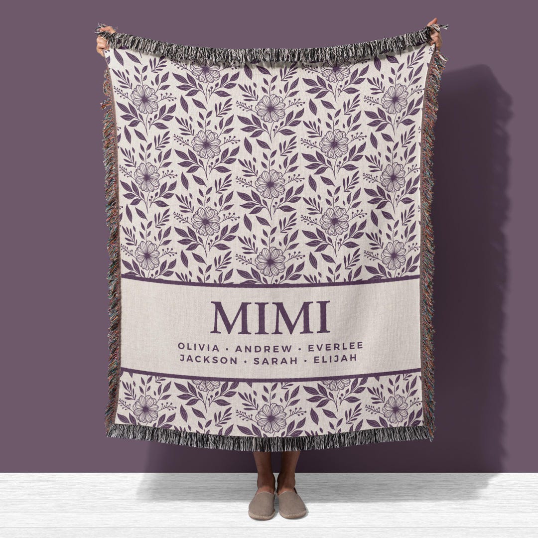 MIMI Woven Jacquard Blanket Grandchildren's Names, Custom Purple Throw ...