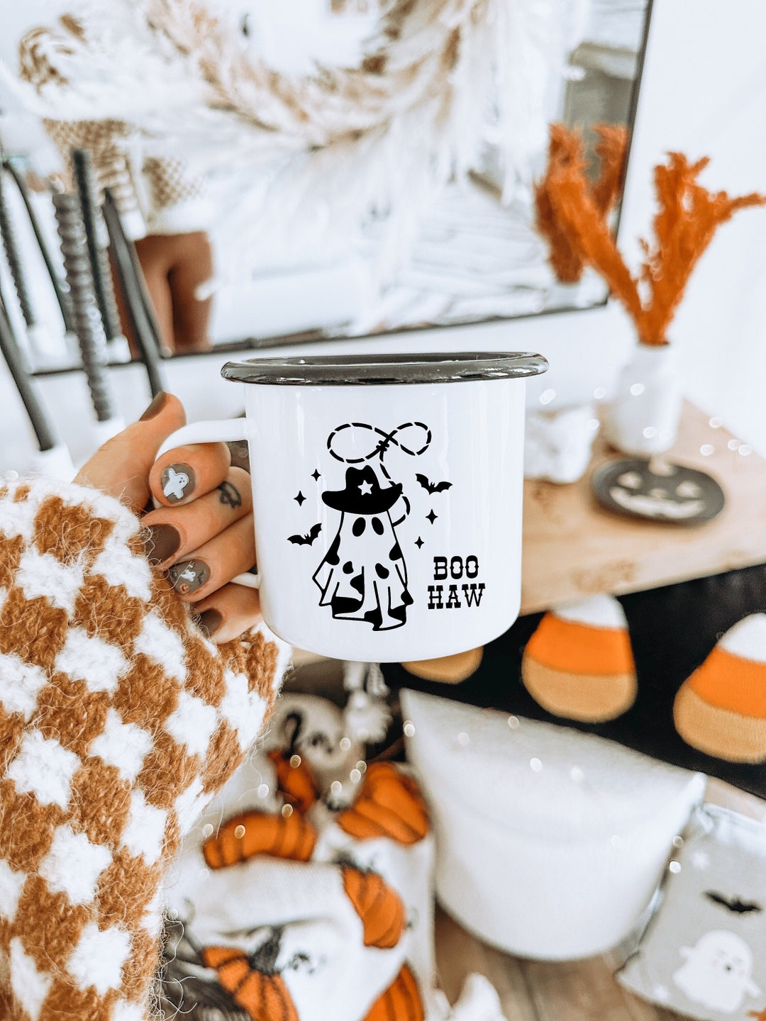 Boo Haw Halloween Mug, Cowboy Ghost Mug, Cute Autumn Mug, Spooky Decor ...
