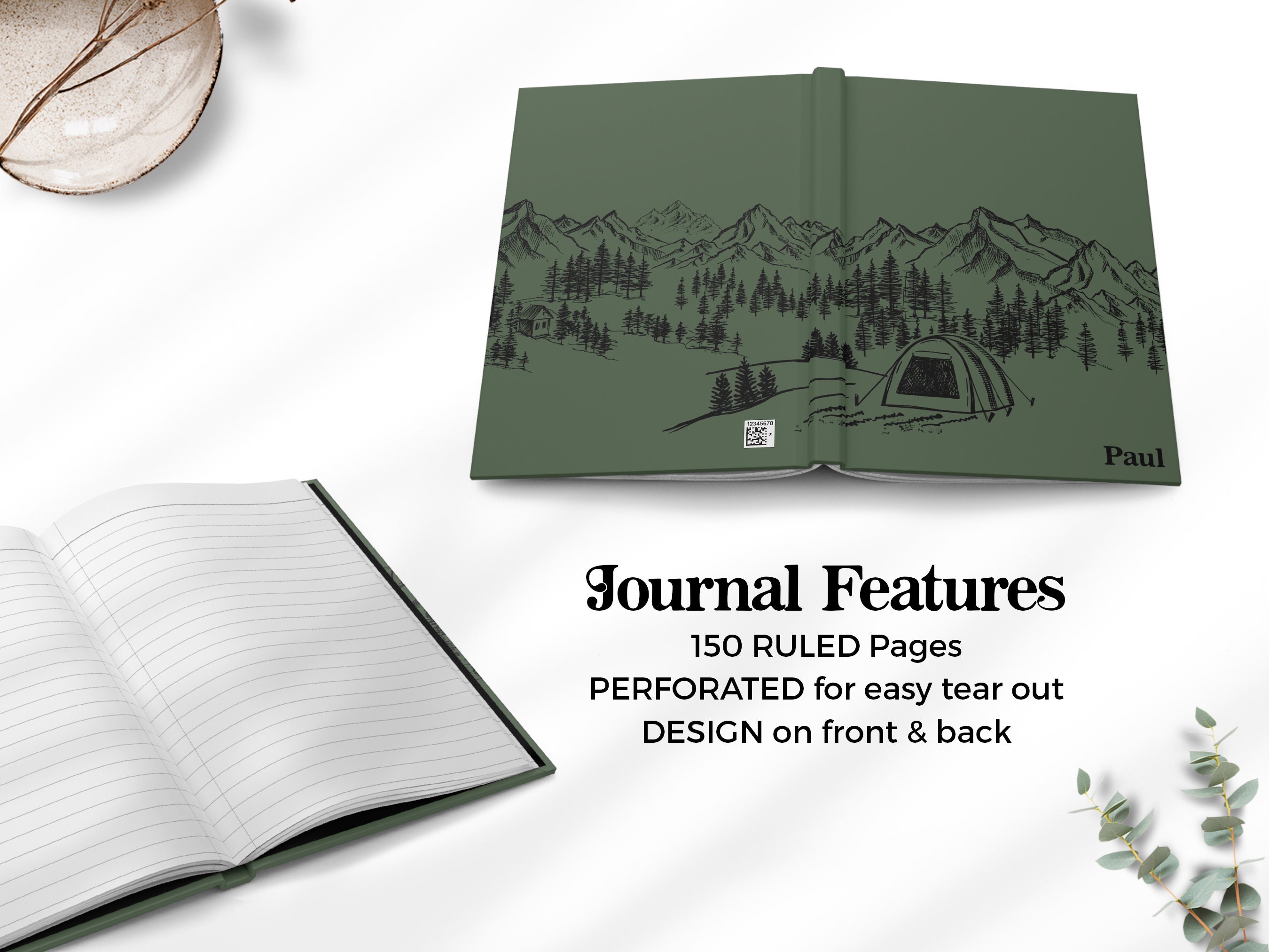 Journal for Men, Mountain Notebook With Camping Tent, Personalized Name ...