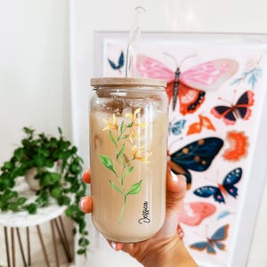 June Birth Flower Clear Glass Mug, Watercolor Honeysuckle, Floral ...