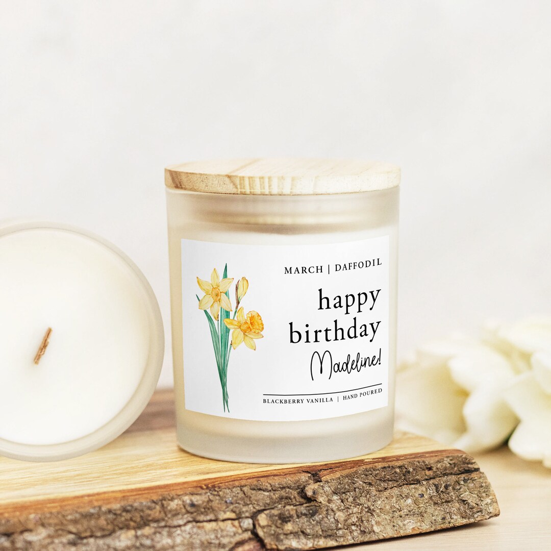 March Birthday Gift for Her, Custom Birth Flower Candle, March Daffodil ...