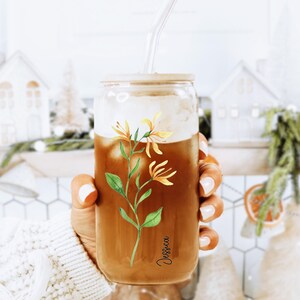 June Birth Flower Clear Glass Mug, Watercolor Honeysuckle, Floral ...