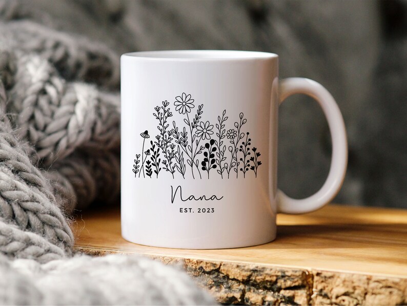 Custom Flower Name Mug Gift for New Grandma New Mother Nana - Etsy