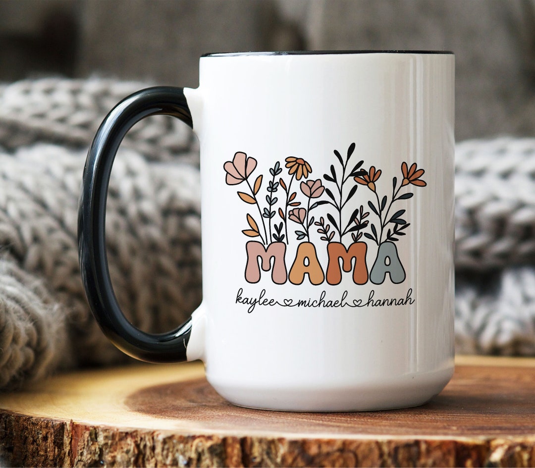 Mama Mug With Kids Names, Mother Gift, Custom Flower Name Mug, Gift for ...
