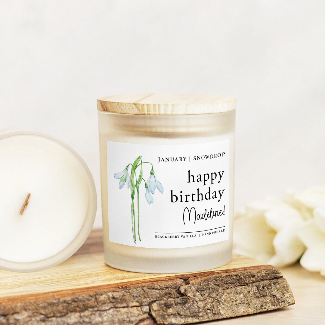 Custom January Birthday Gift for Her, Birth Flower Candle, Snowdrop ...