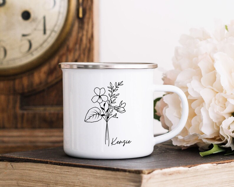 February Birth Flower Mug: Violet Design With Custom Name - Etsy