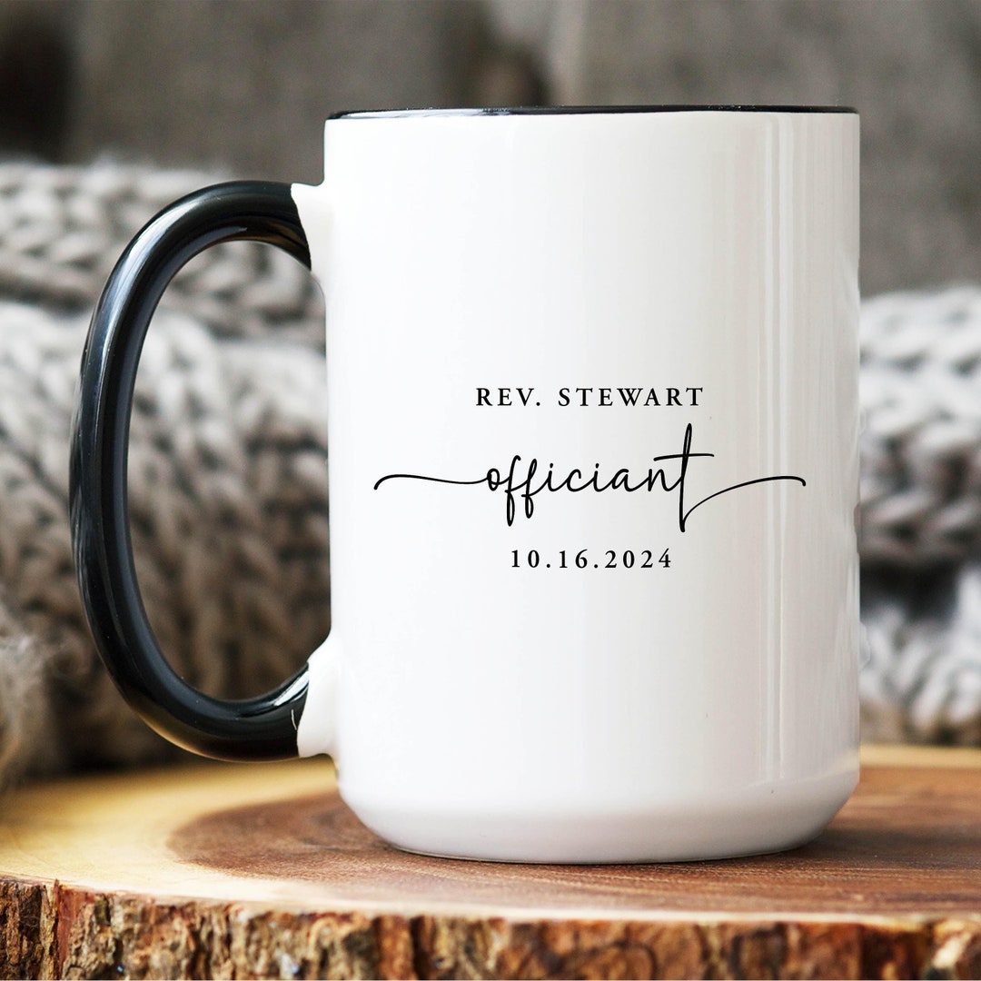 Wedding Officiant Gift, Elegant Wedding Party Mug, Cursive Custom Name ...