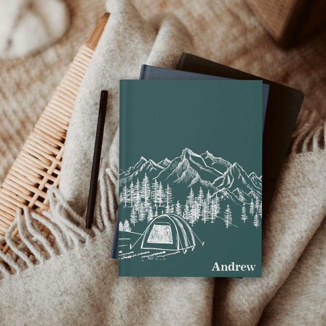 Journal for Men, Mountain Notebook With Camping Tent, Personalized Name ...