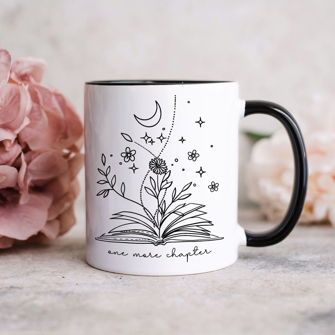 One More Chapter Mug, Gift for Book Lover, Celestial Floral Book Mug ...