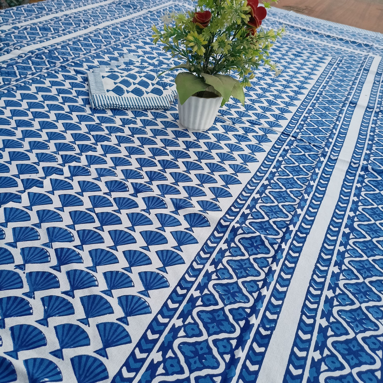 Indian Hand Block Table Cloth Flower Design Hand Block Printed Home ...