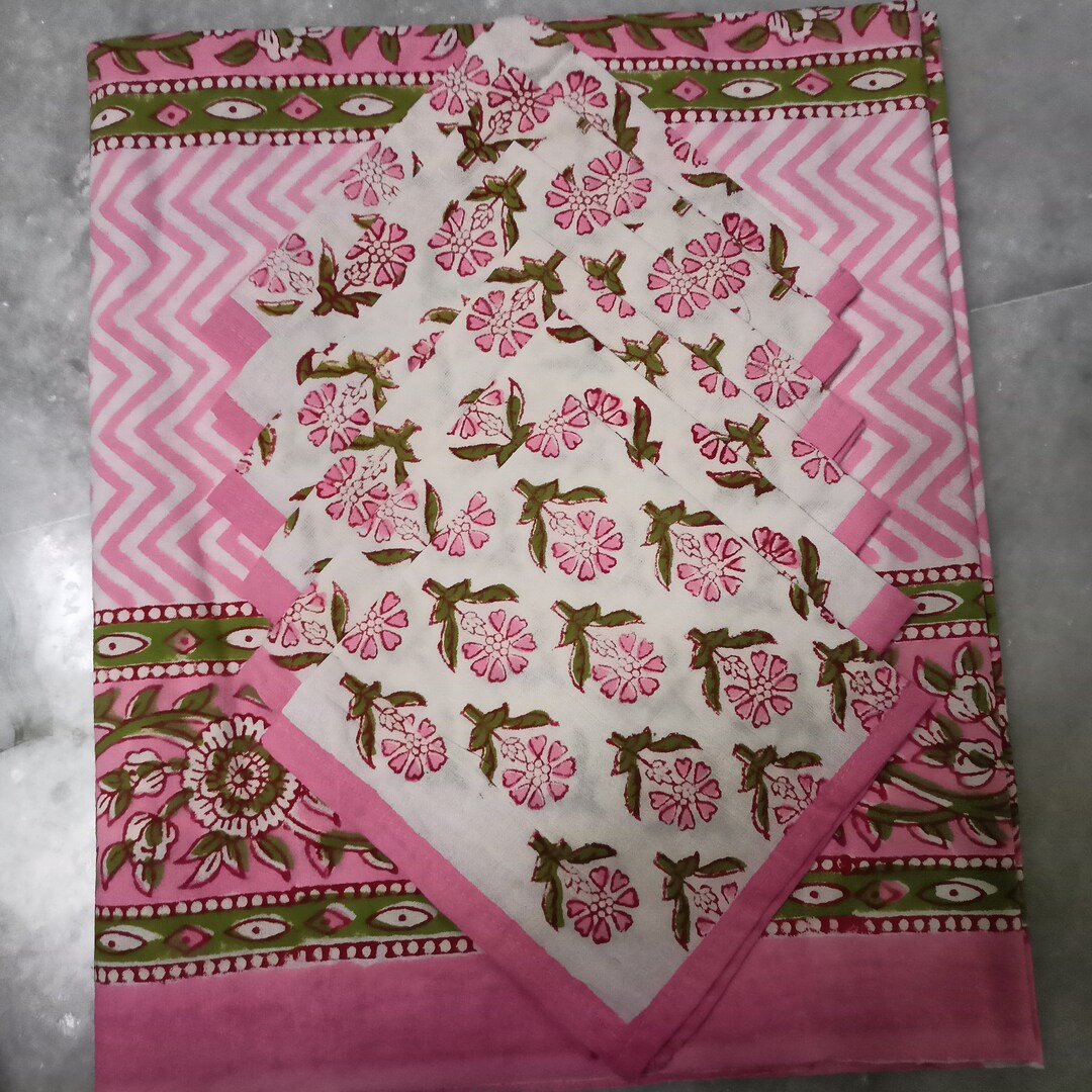 Indian Hand Block Table Cloth Flower Design Hand Block Printed Home ...