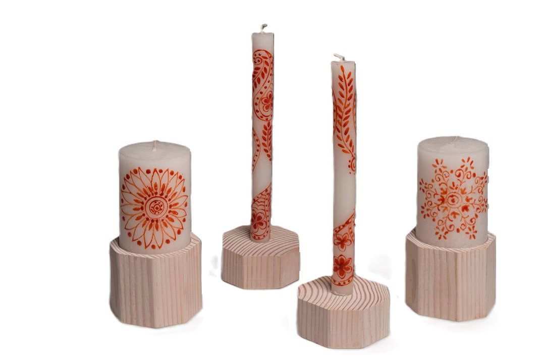 Dual Candle Holders for Pillars & Tapers - White Wash Wood - Etsy