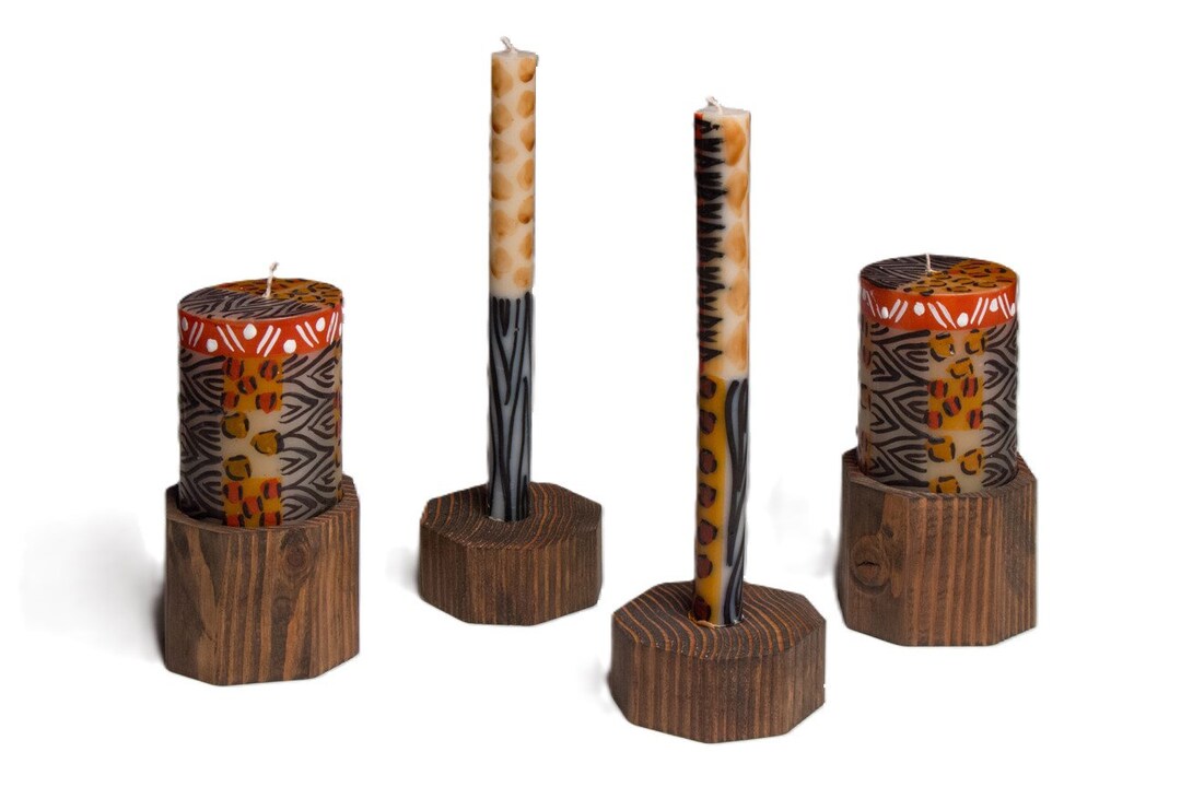 Dual Candle Holders for Pillars & Tapers - Dark Wood - Etsy