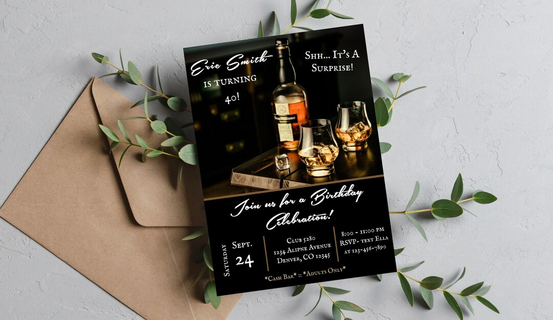 Digital Adult Birthday Party Invitation, Whiskey, Cognac, Scotch ...