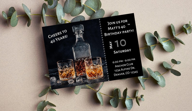 Adult Birthday Party Invitation, Guys Night Out, Whiskey, Cognac ...