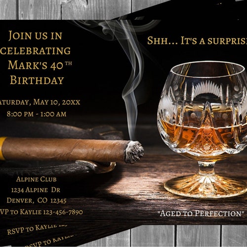 Editable Whiskey Birthday Invitation Cigar Party Bourbon Etsy