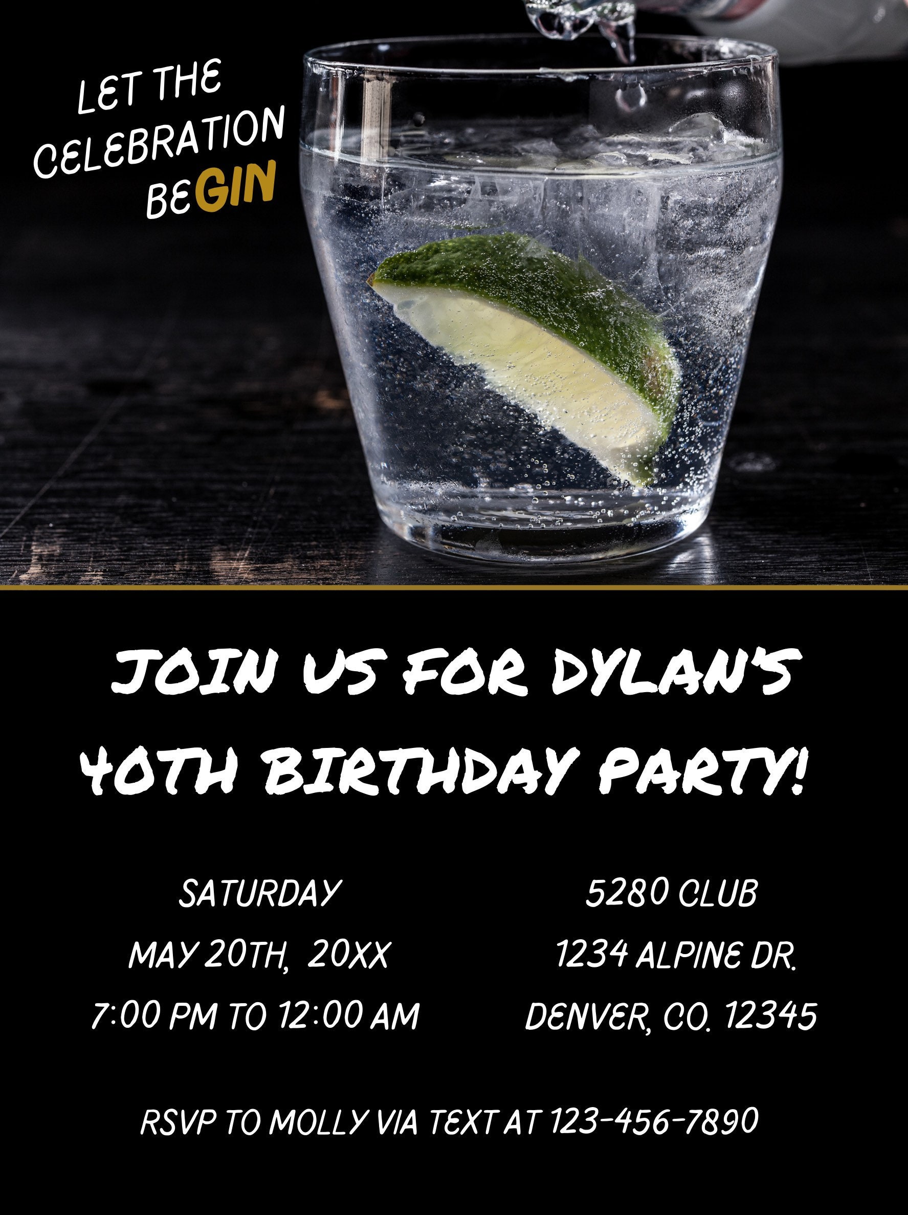 Adult Birthday Party Invitation, Gin and Tonic, Gin, Liquor, 21st, 30th ...
