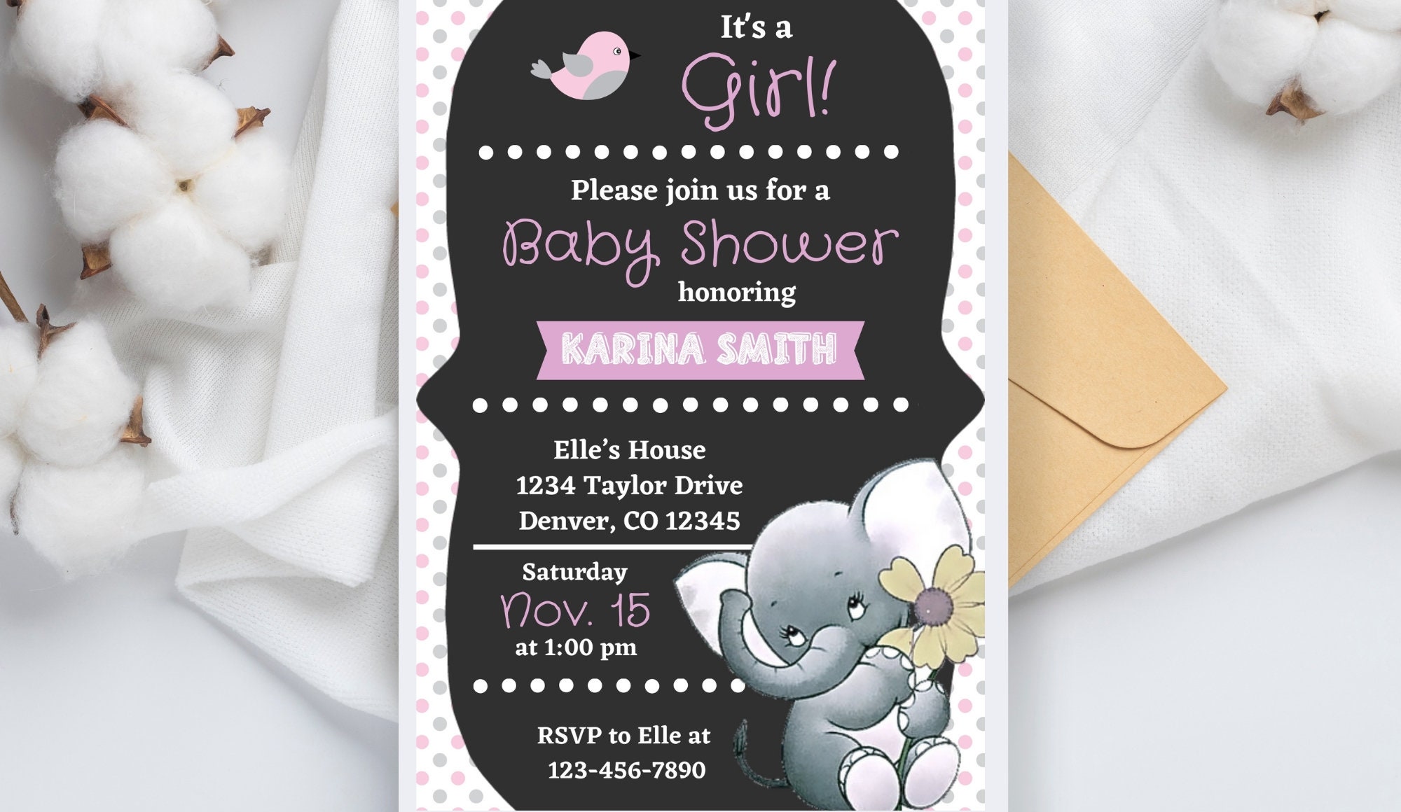 Handmade Elephant Baby Shower Invitations