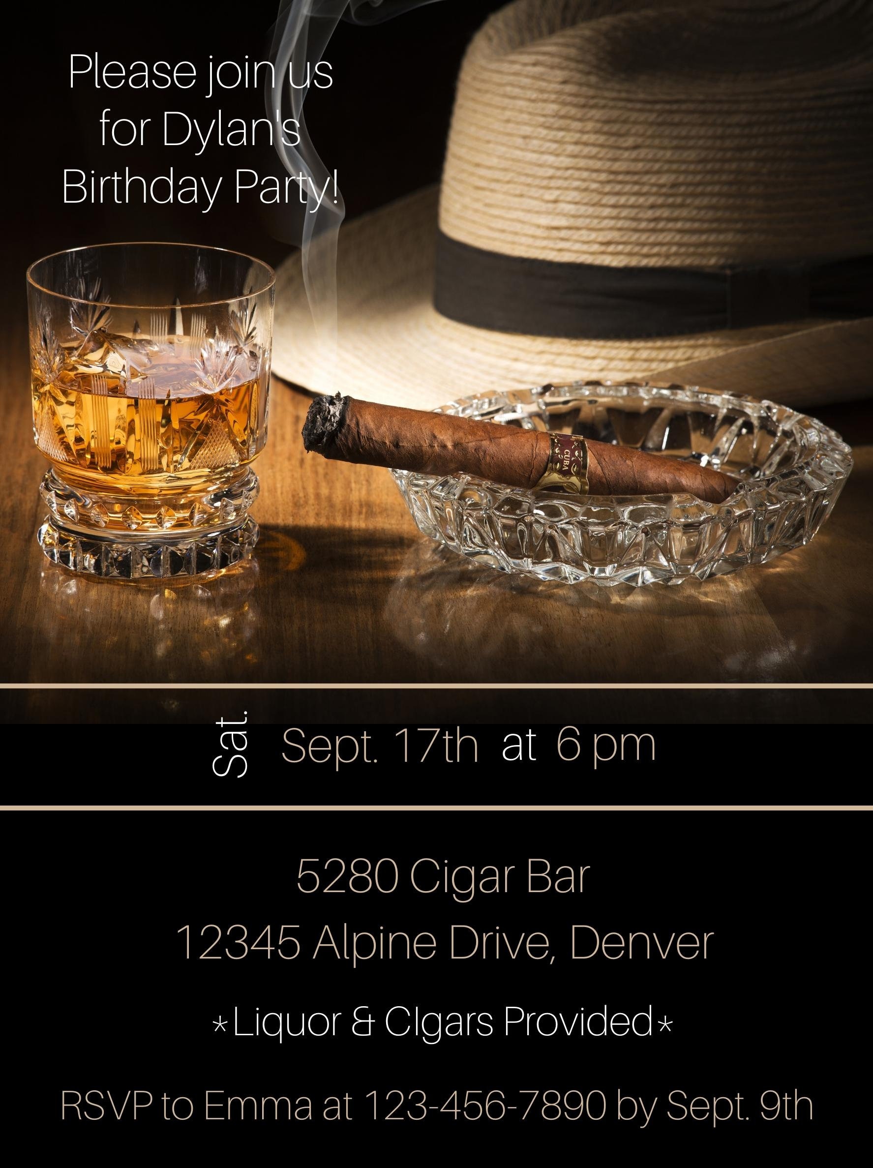 Adult Birthday Party Invitation Whiskey Cigar Cognac - Etsy