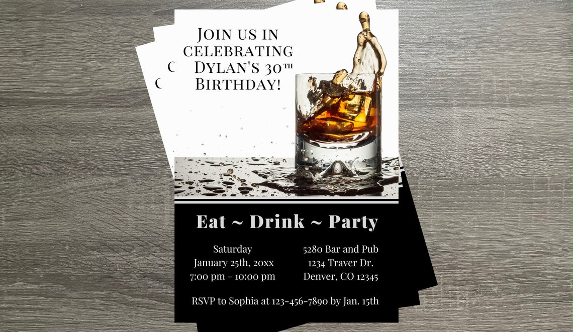 Adult Birthday Party Invitation Liquor Invitation Whiskey - Etsy