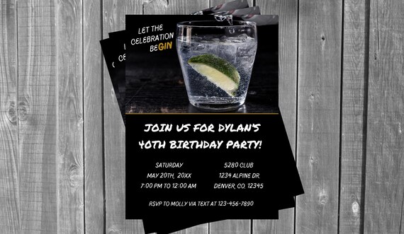 Adult Birthday Party Invitation Gin and Tonic Gin Liquor - Etsy