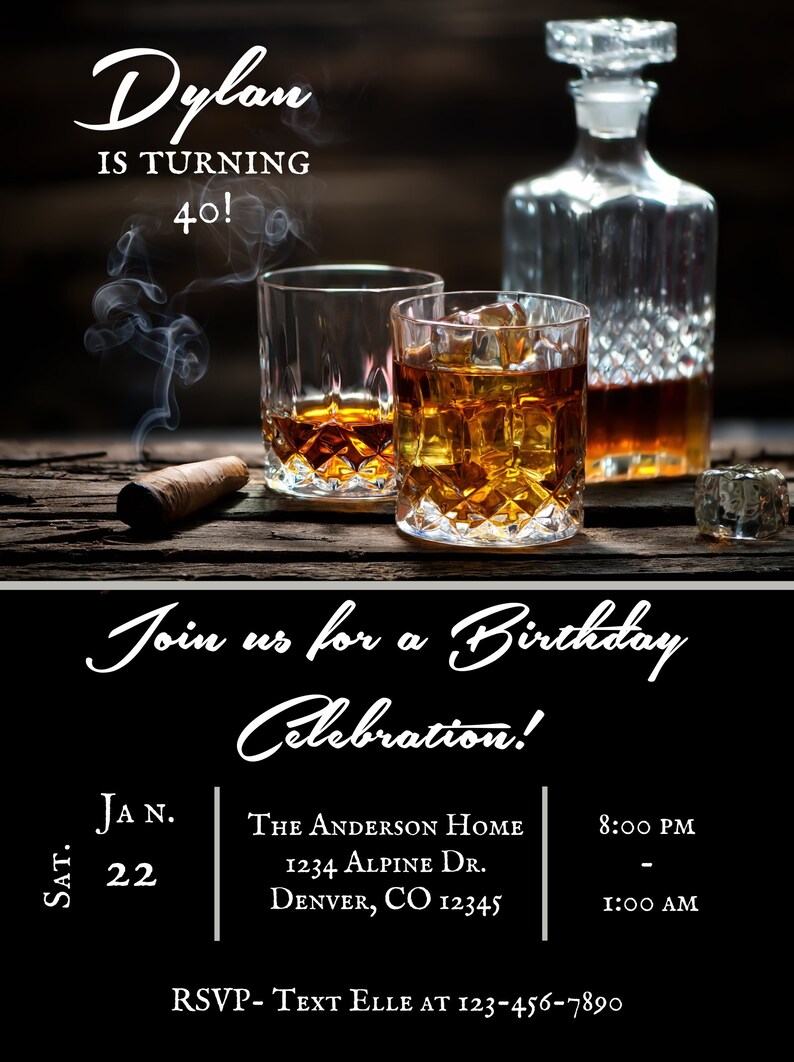 Adult Birthday Party Invitation Whiskey Invitation Cognac Scotch