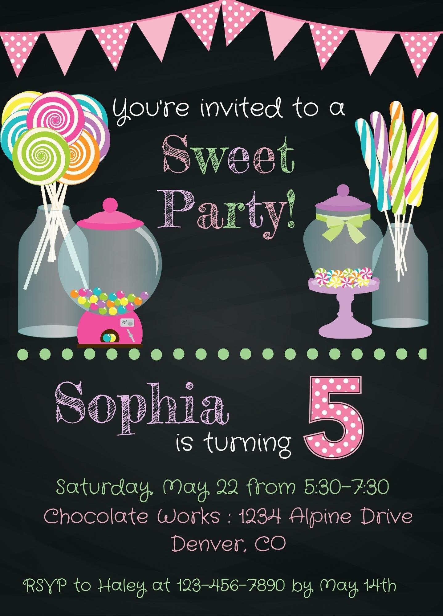 Sweets Birthday Party Invitation, Candy Party, Candy Invitation, Girls ...